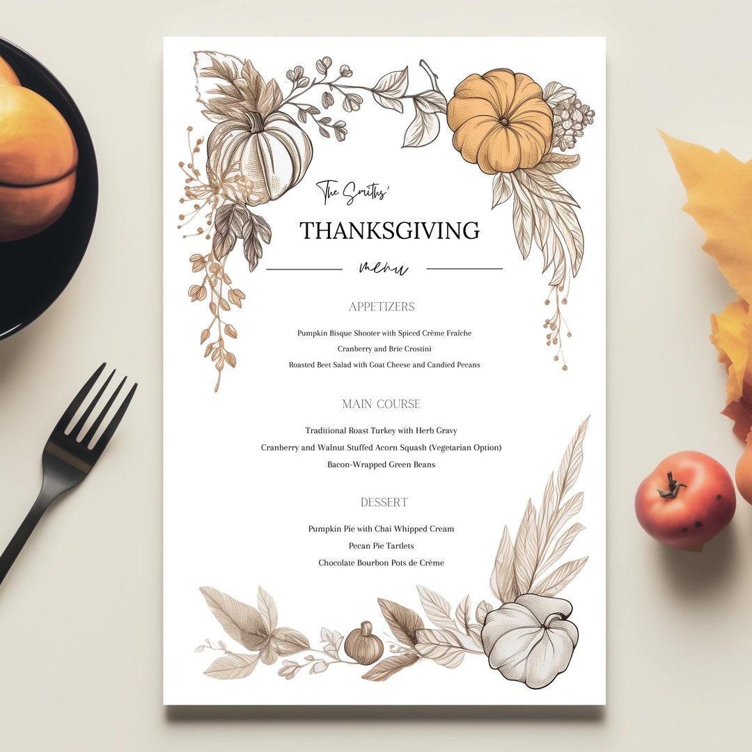 Thanksgiving Menu Customizable Canva Fall Inspired Design Personalized ...