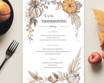 Customizable Thanksgiving Printable PDF Menu Autumn Design Canva ...
