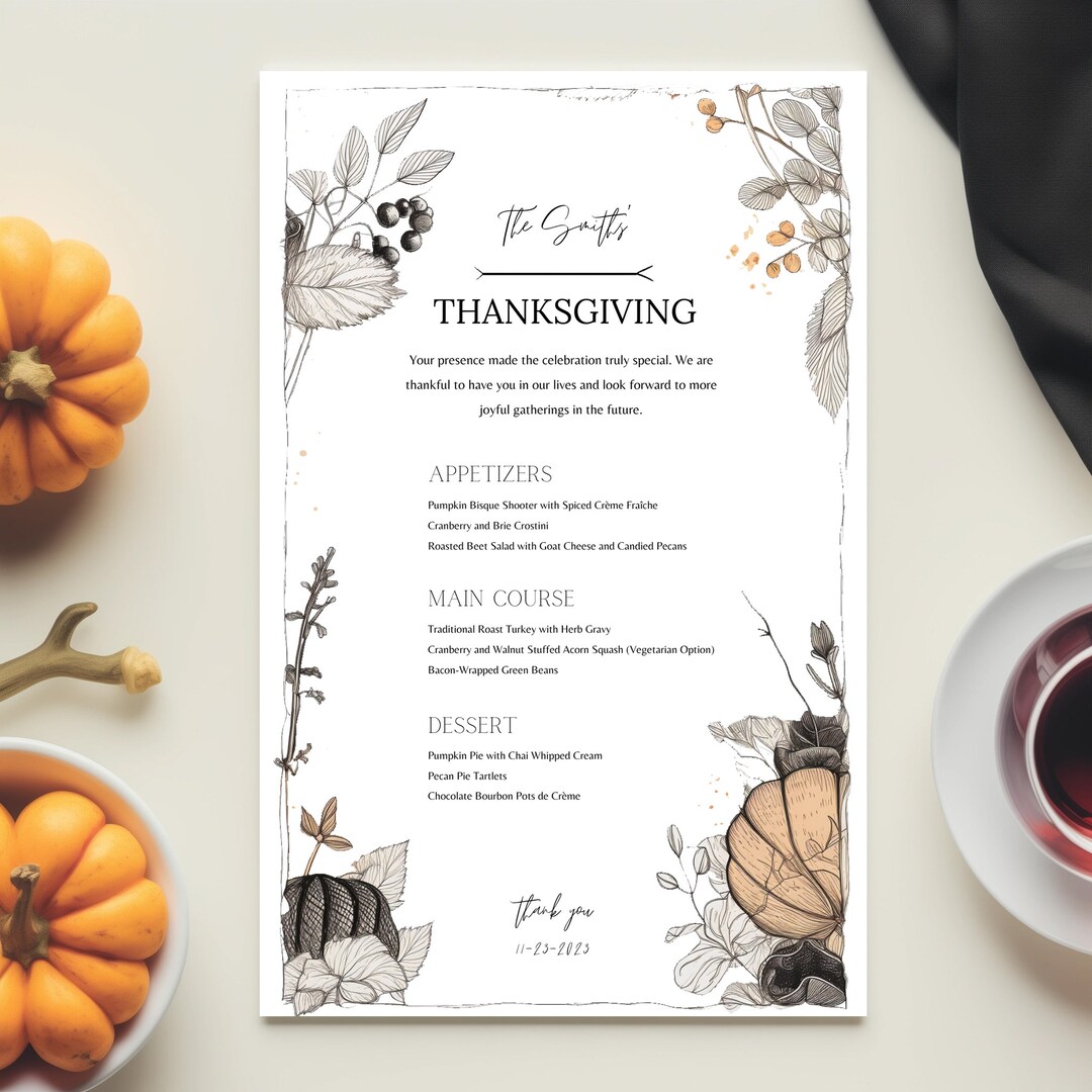 Customizable Thanksgiving Printable PDF Menu Autumn Design Canva ...