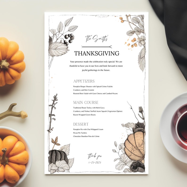 Customizable Thanksgiving Printable PDF Menu Autumn Design Canva ...