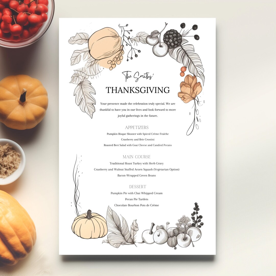 Thanksgiving Customizable Menu PDF Fall Inspired Friendsgiving Canva ...