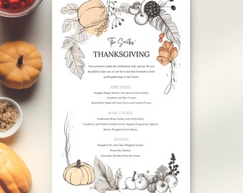 Customizable Thanksgiving Printable PDF Menu Autumn Design Canva ...