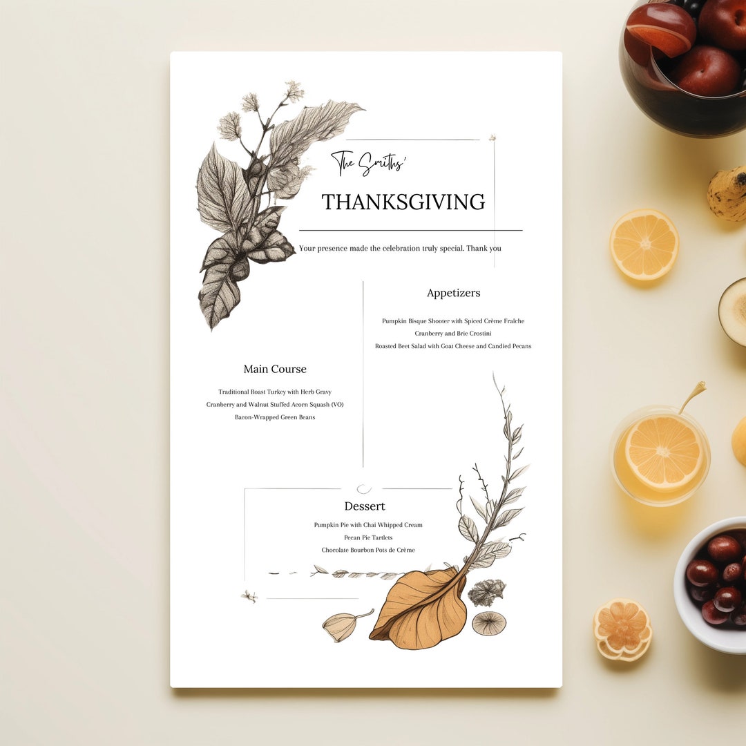 Customizable Thanksgiving Menu Bundle Printable Fall Thanksgiving ...