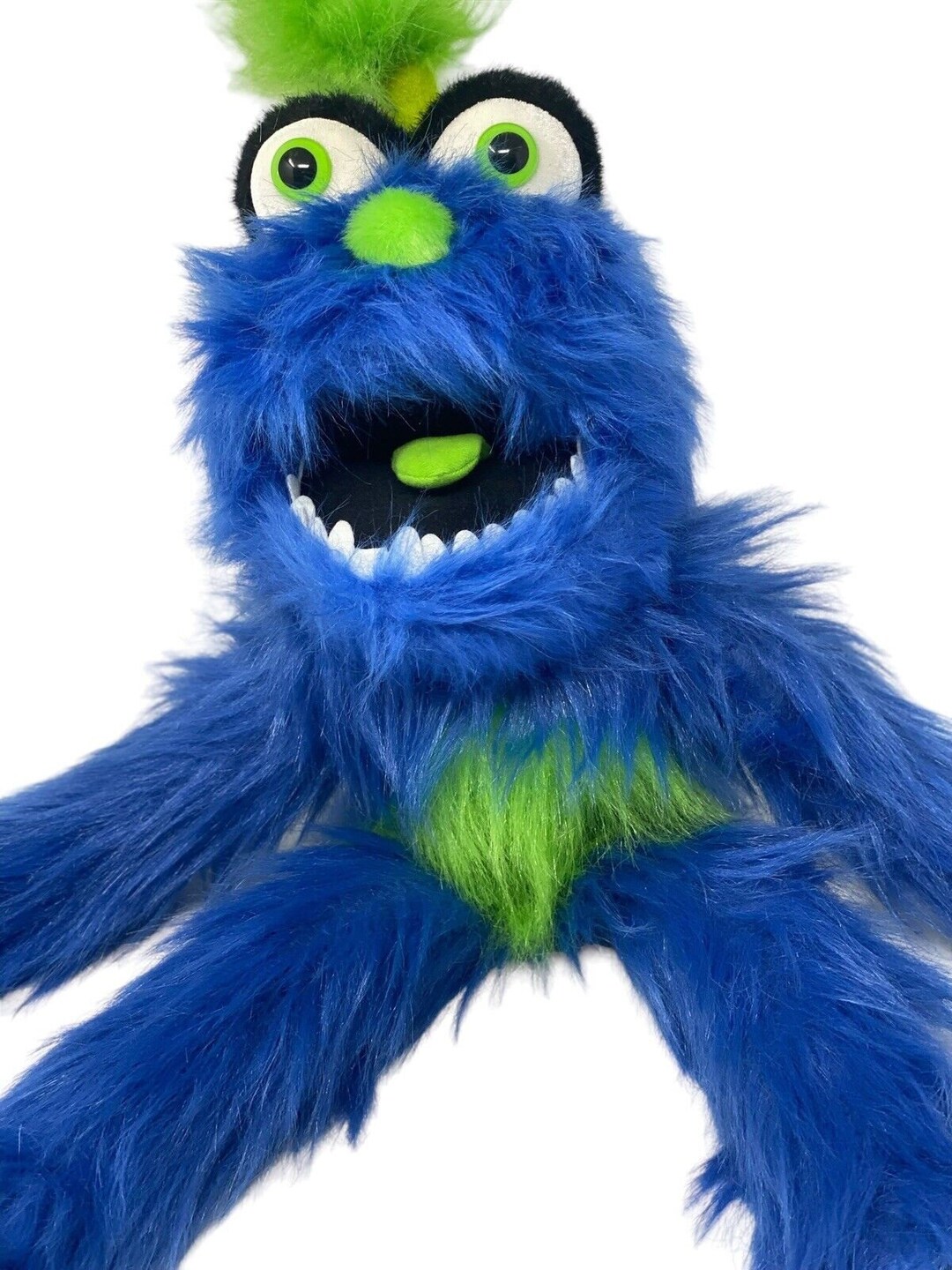 The Puppet Company Blue Monster Hand Puppet Blue Green Squeaks Plush ...