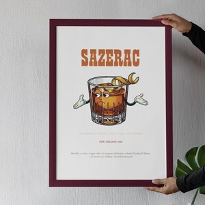 Sazerac Cocktail Poster - Rubber Hose Style Art Print - Vintage Drink ...