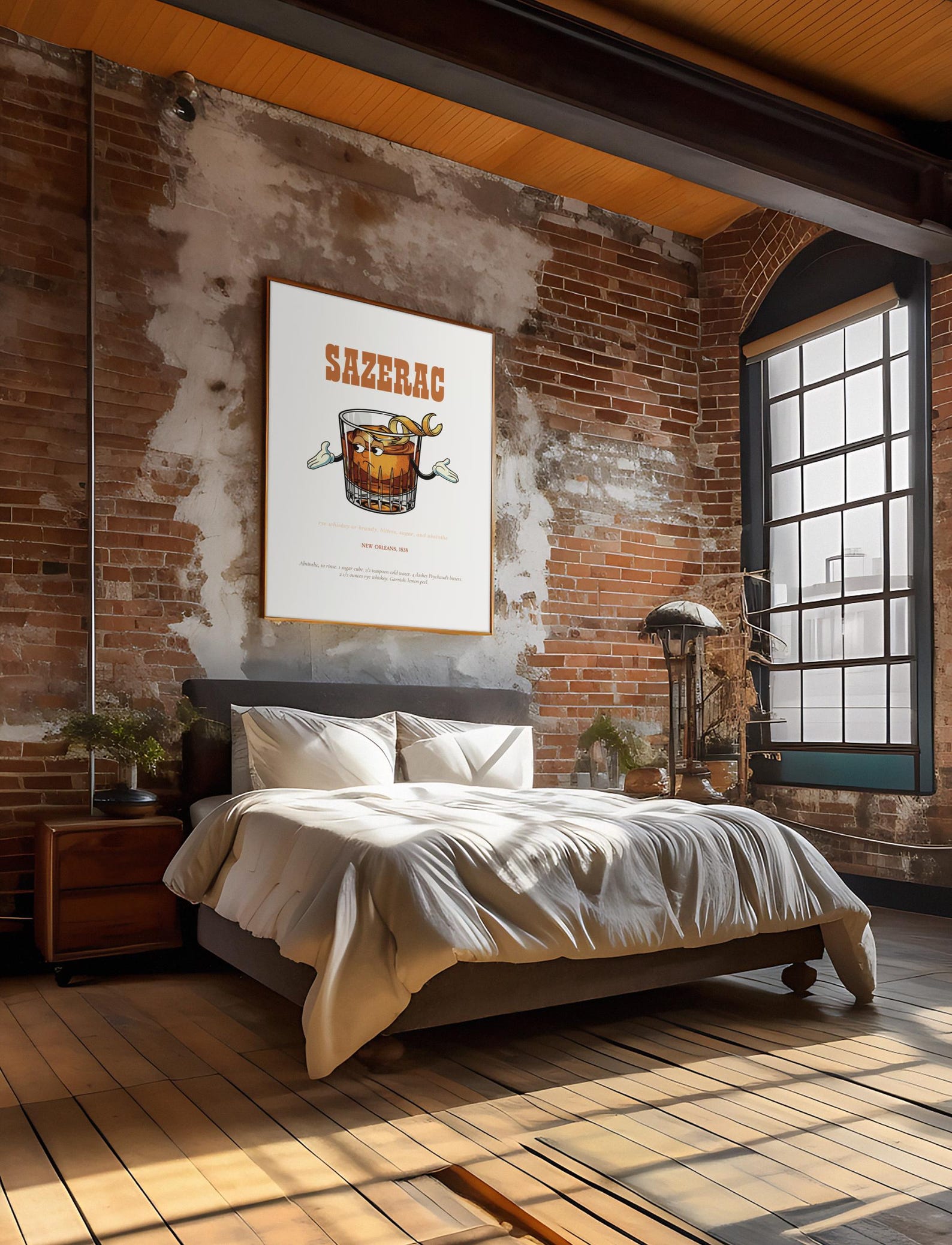 Sazerac Cocktail Poster - Rubber Hose Style Art Print - Vintage Drink ...