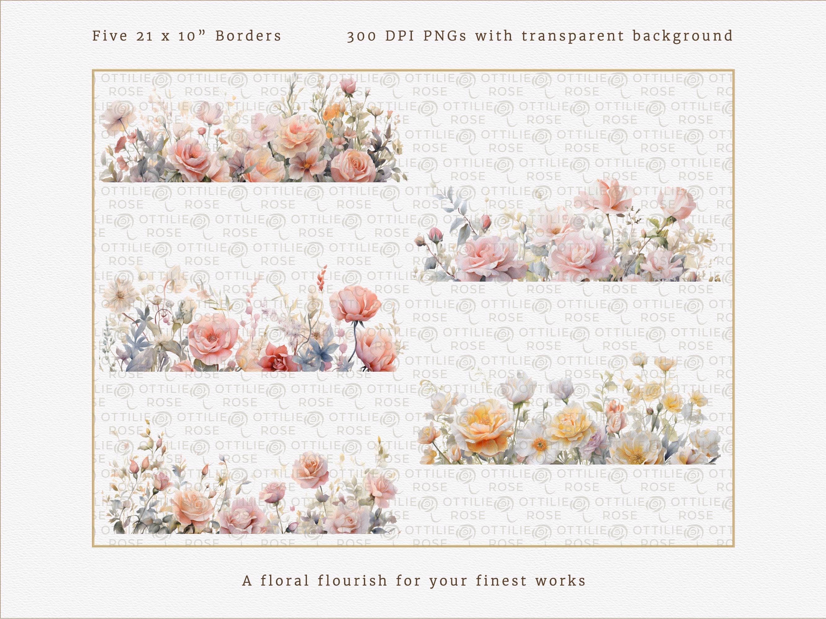 10 Floral Border Clipart, Bouquet Border Art, Digital Flower Borders ...