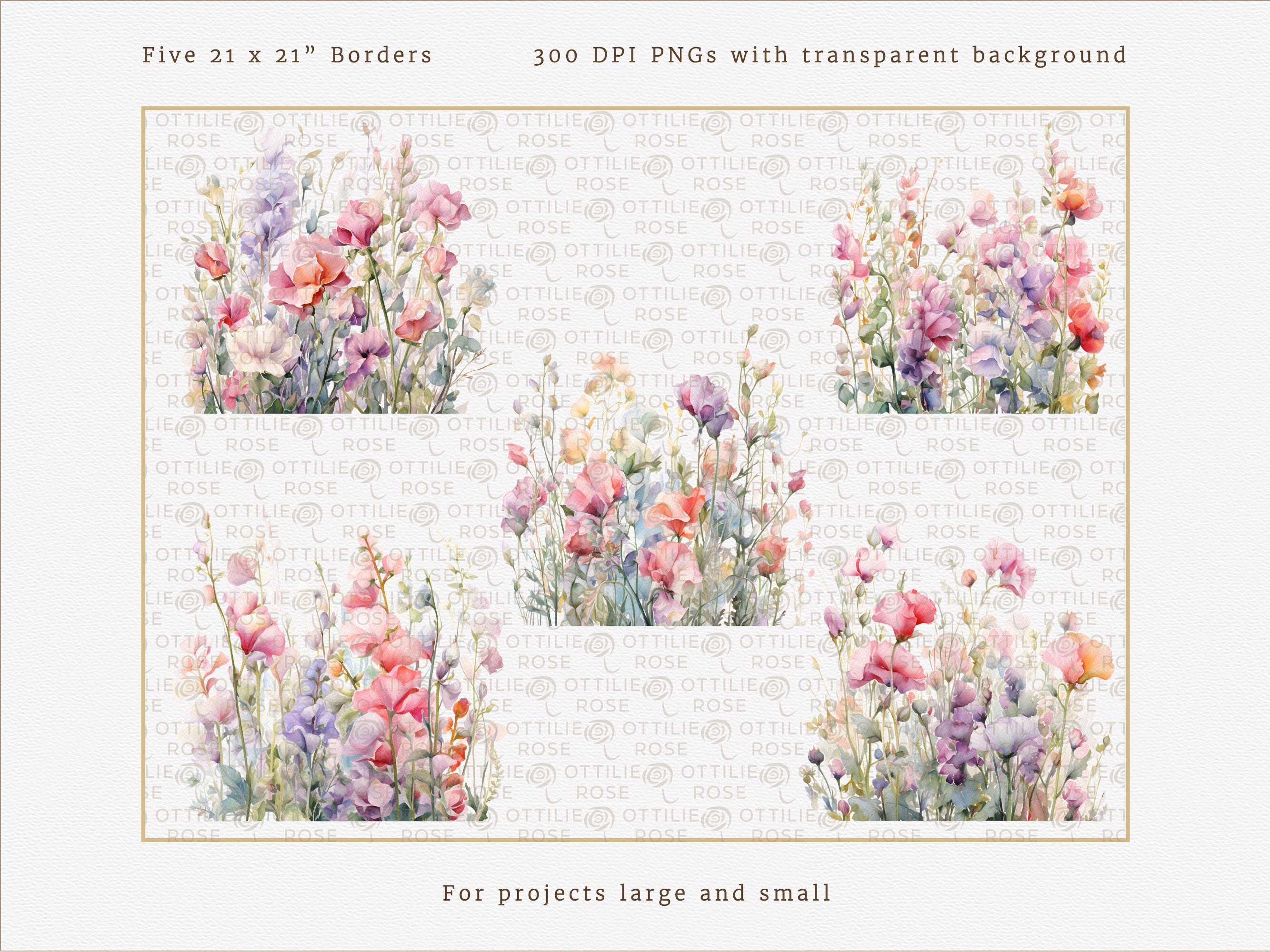 Floral Border Clipart, Bouquet Border Art, Digital Flower Borders ...