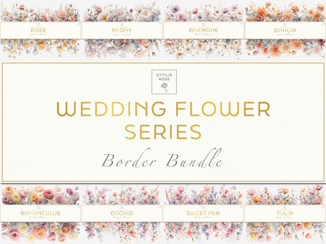 Floral Border Clipart Bundle, Wedding Clipart Border, Flower Border ...