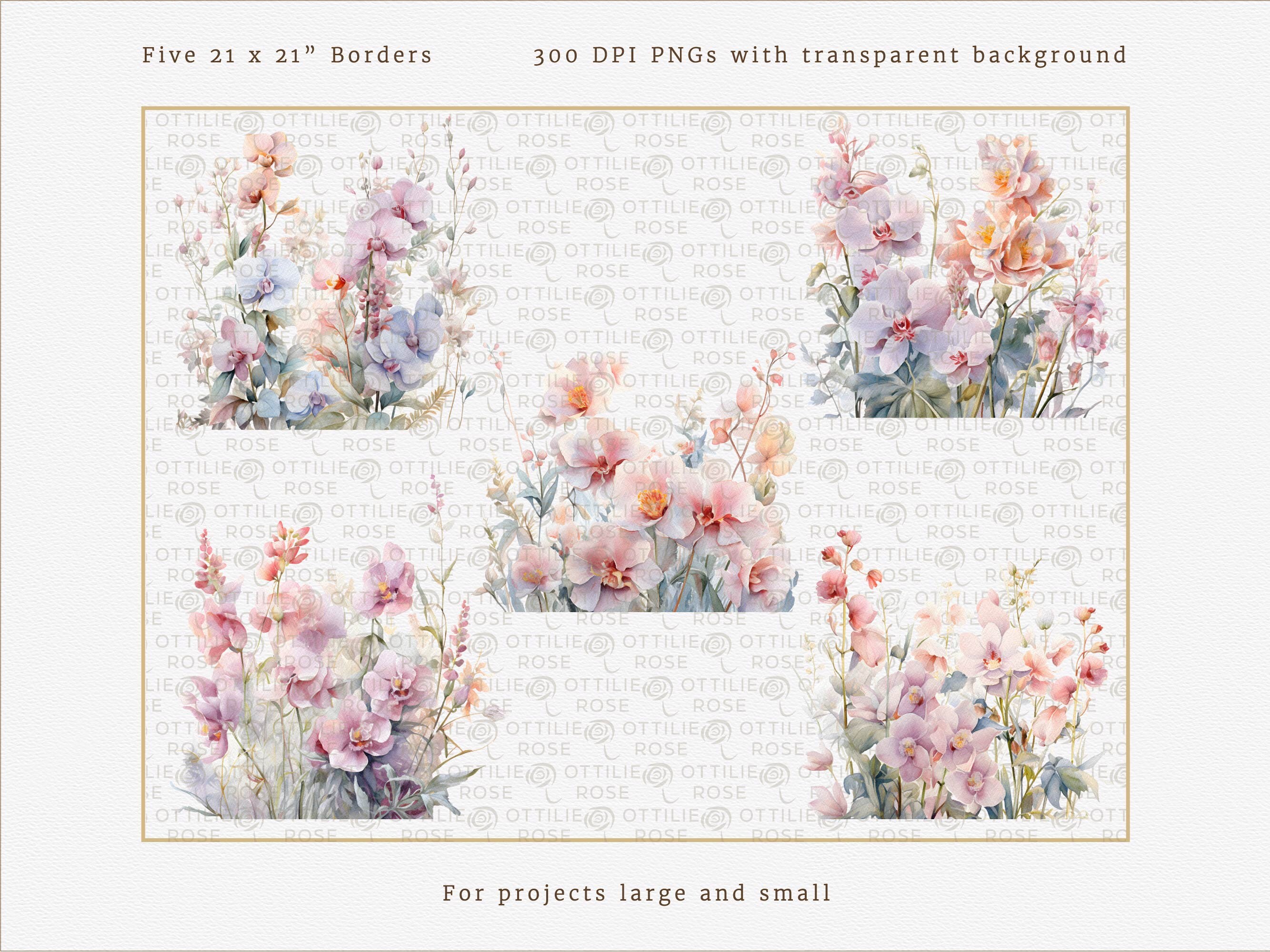 Floral Border Clipart, Bouquet Border Art, Digital Flower Borders ...