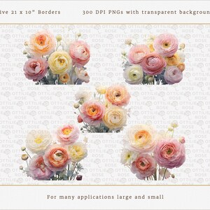Floral Border Clipart, Bouquet Border Art, Digital Flower Borders ...