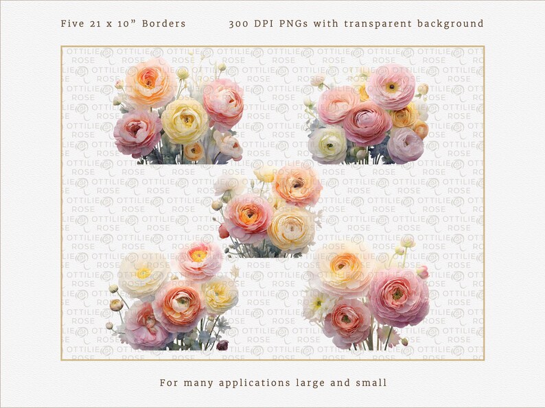 Floral Border Clipart, Bouquet Border Art, Digital Flower Borders ...