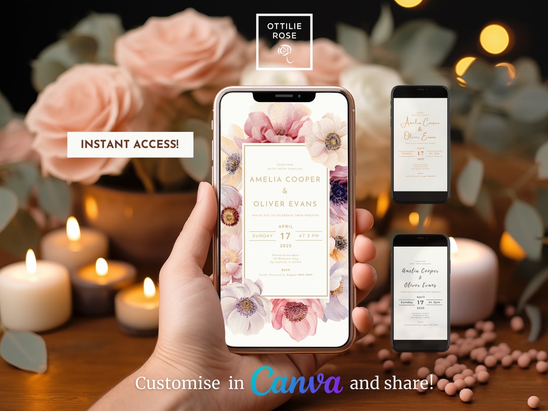 Digital Wedding Invitation Template, Editable Wedding Smartphone Invite ...