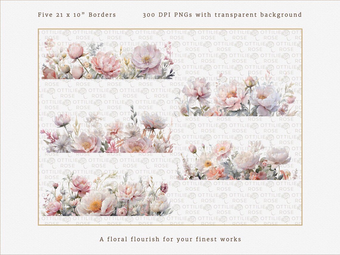 Floral Border Clipart, Bouquet Border Art, Digital Flower Borders ...
