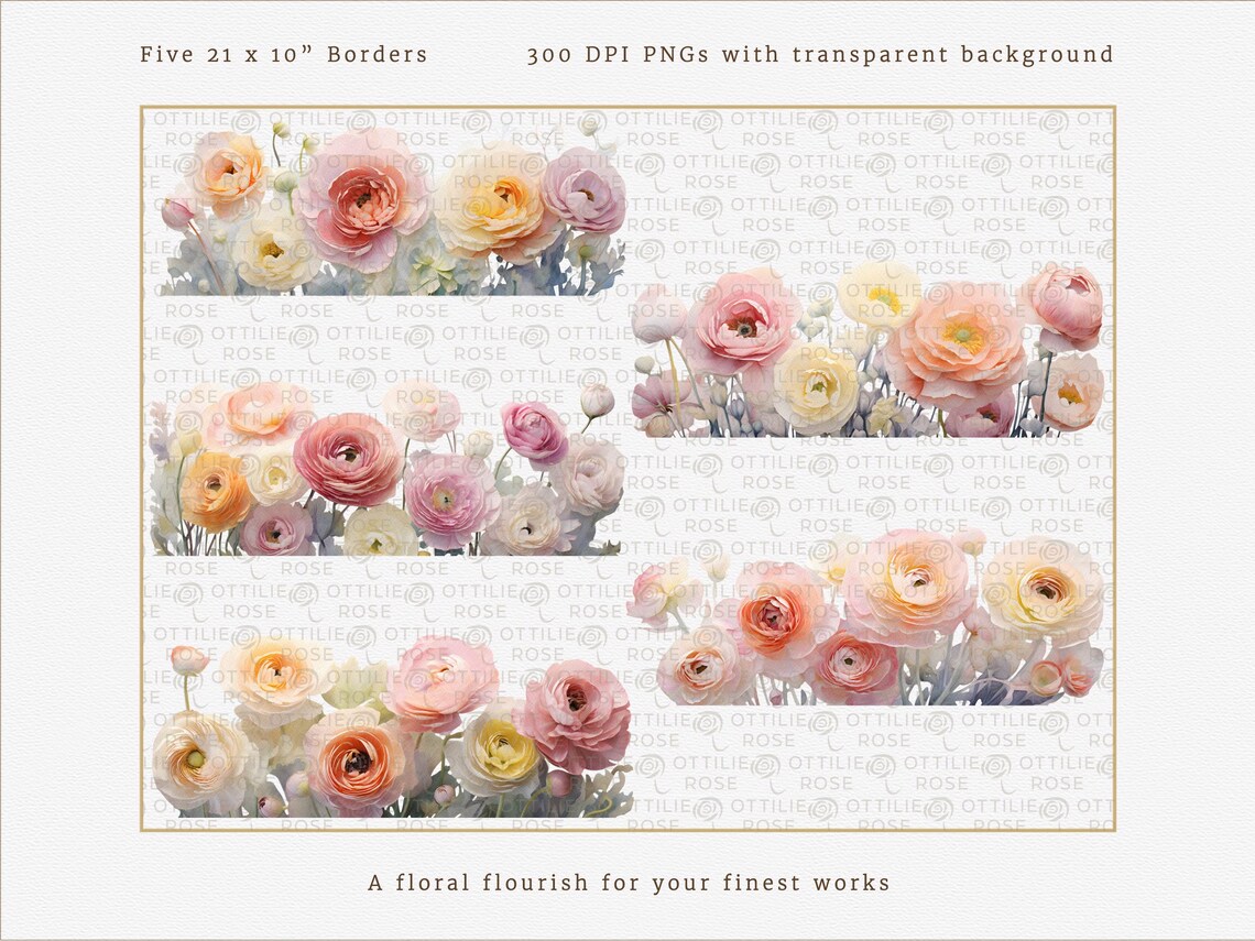 Floral Border Clipart, Bouquet Border Art, Digital Flower Borders ...