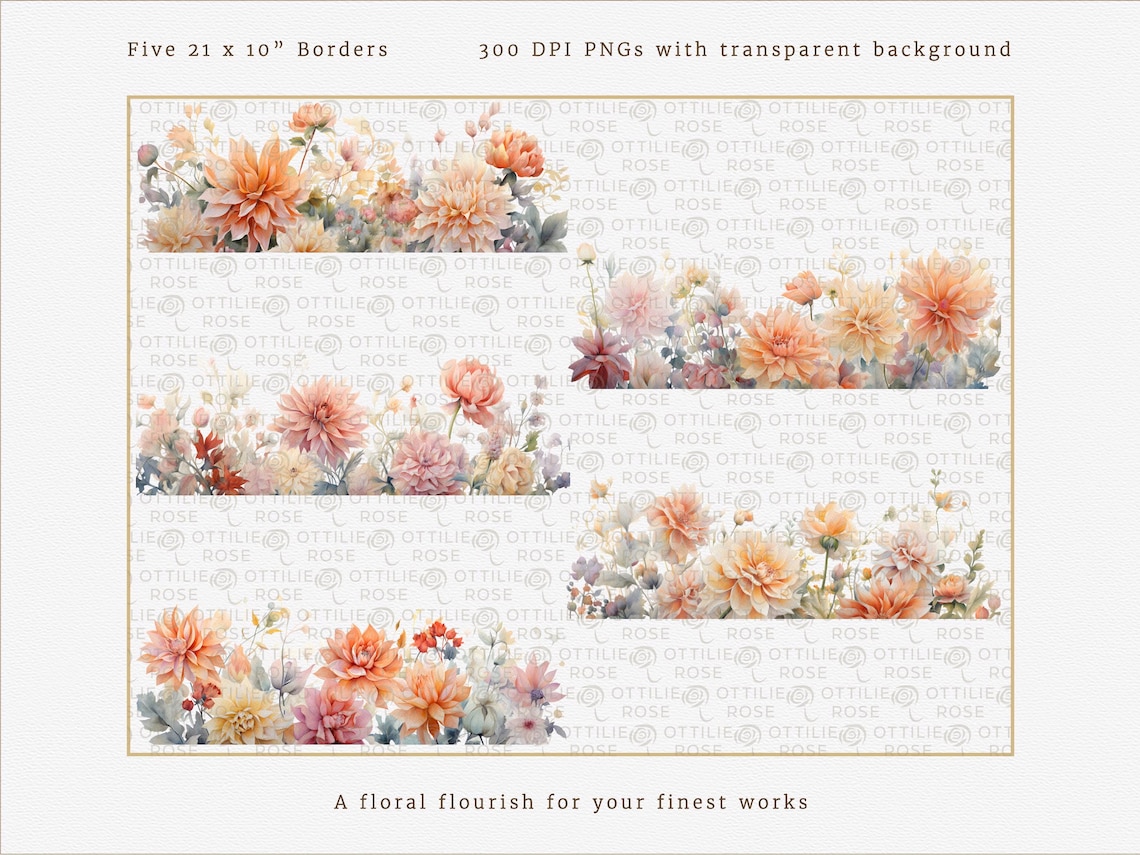 Floral Border Clipart, Bouquet Border Art, Digital Flower Borders ...
