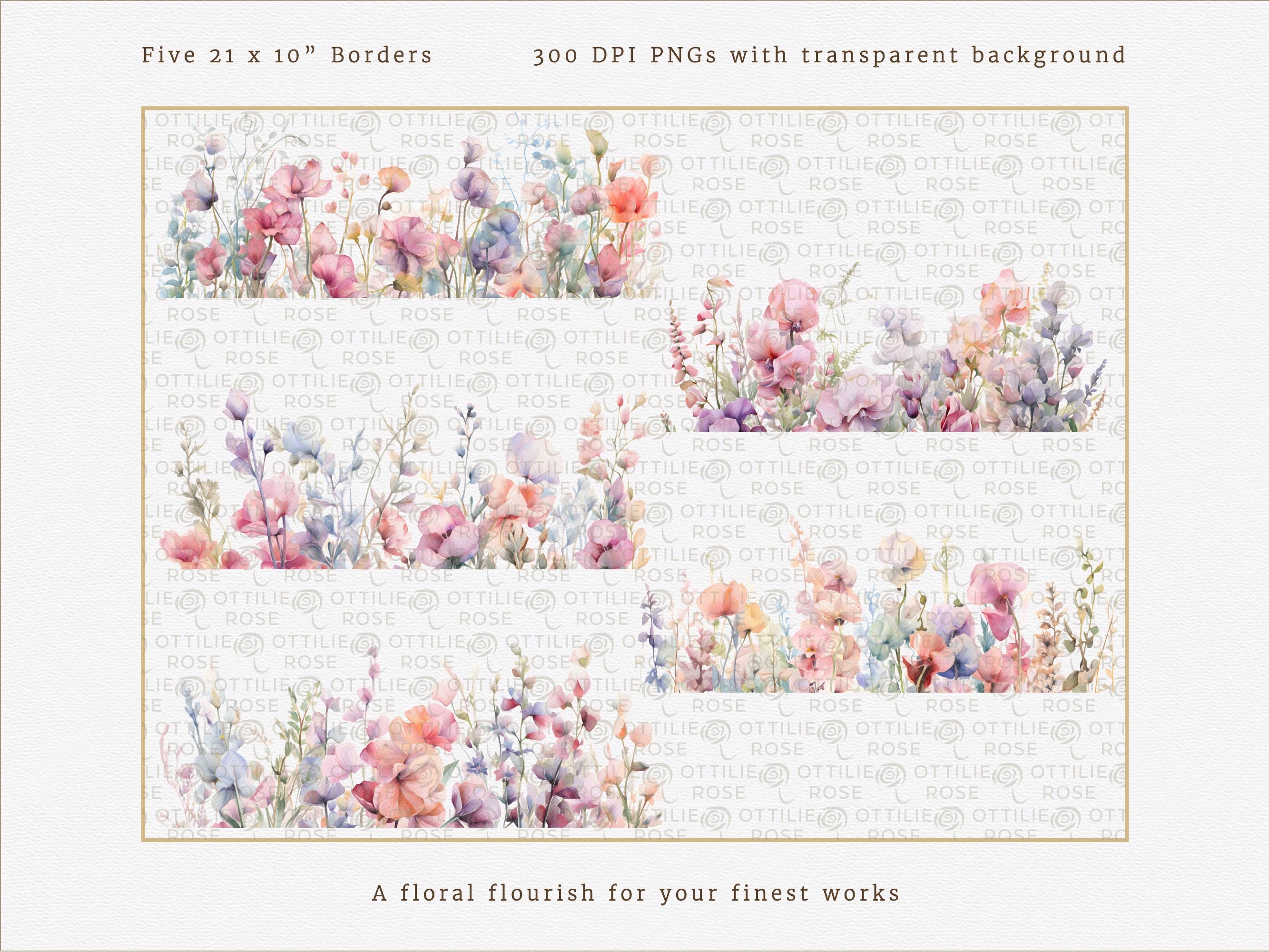 Floral Border Clipart, Bouquet Border Art, Digital Flower Borders ...