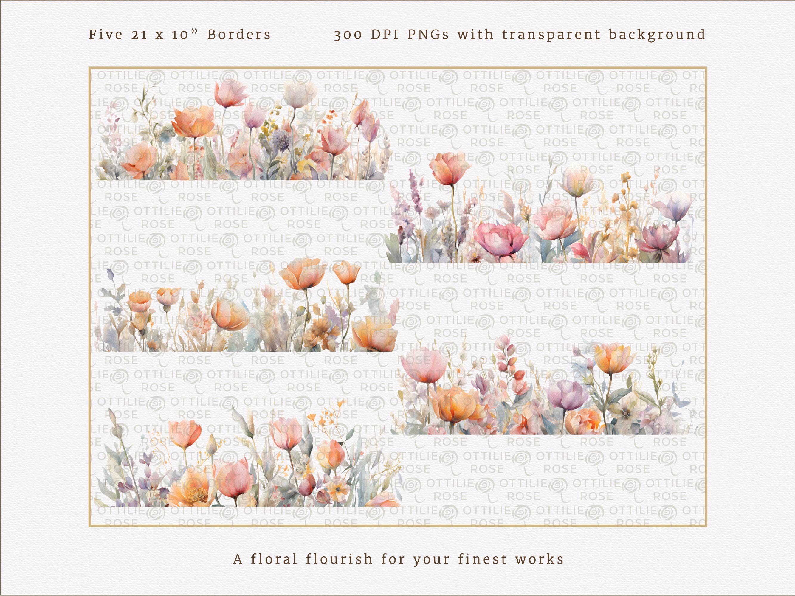 Floral Border Clipart, Bouquet Border Art, Digital Flower Borders ...