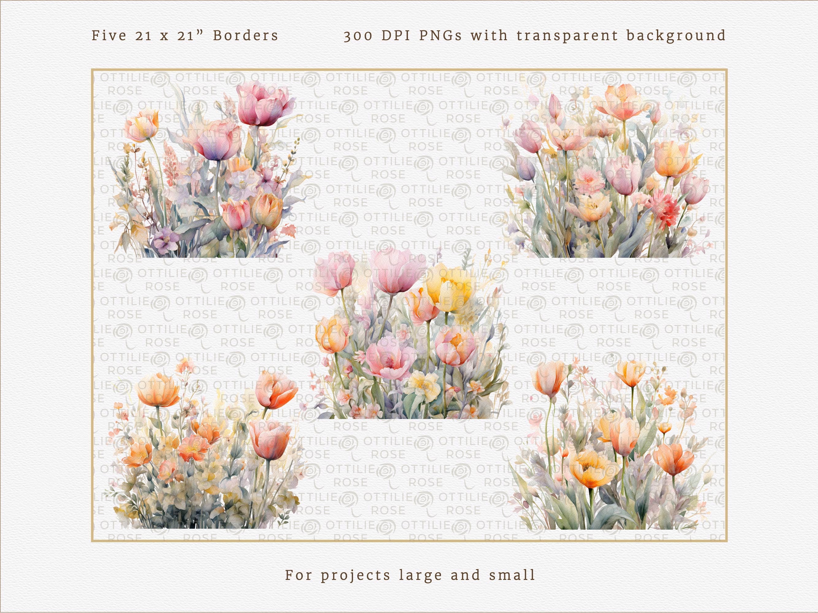 Floral Border Clipart, Bouquet Border Art, Digital Flower Borders ...