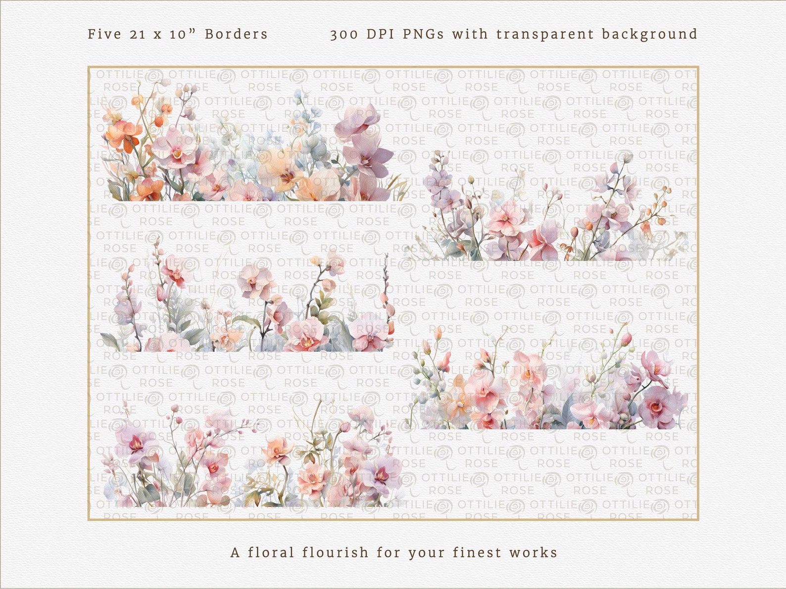 Floral Border Clipart, Bouquet Border Art, Digital Flower Borders ...