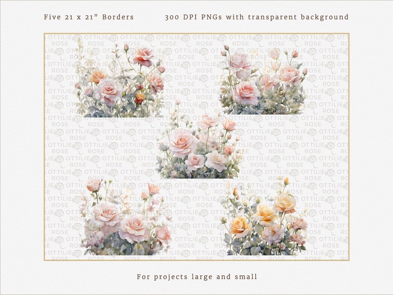 10 Floral Border Clipart, Bouquet Border Art, Digital Flower Borders ...