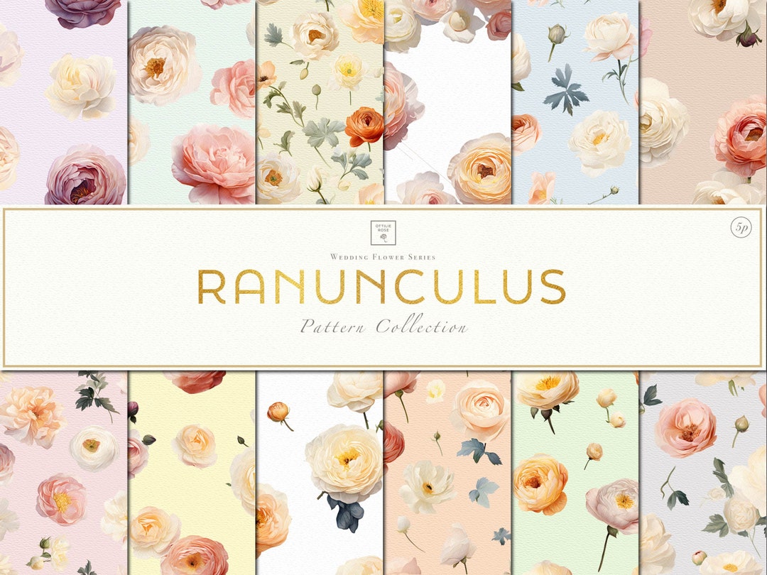 12 Ranunculus Seamless Patterns Digital, Floral Digital Prints, Digital ...