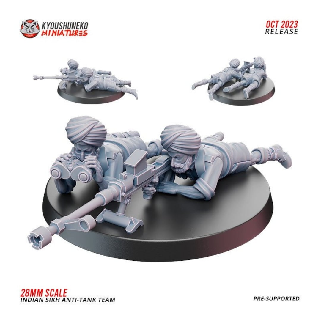Kyoushuneko Miniatures - Sikh WW2 Infantry Anti Tank Rifle Team X2 Pack ...