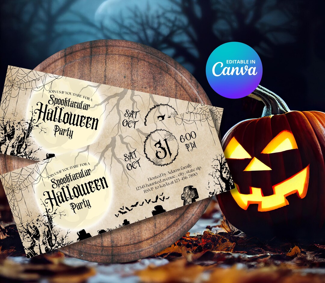 Editable Halloween Ticket Invitation Spooky Party Entry Pass ...