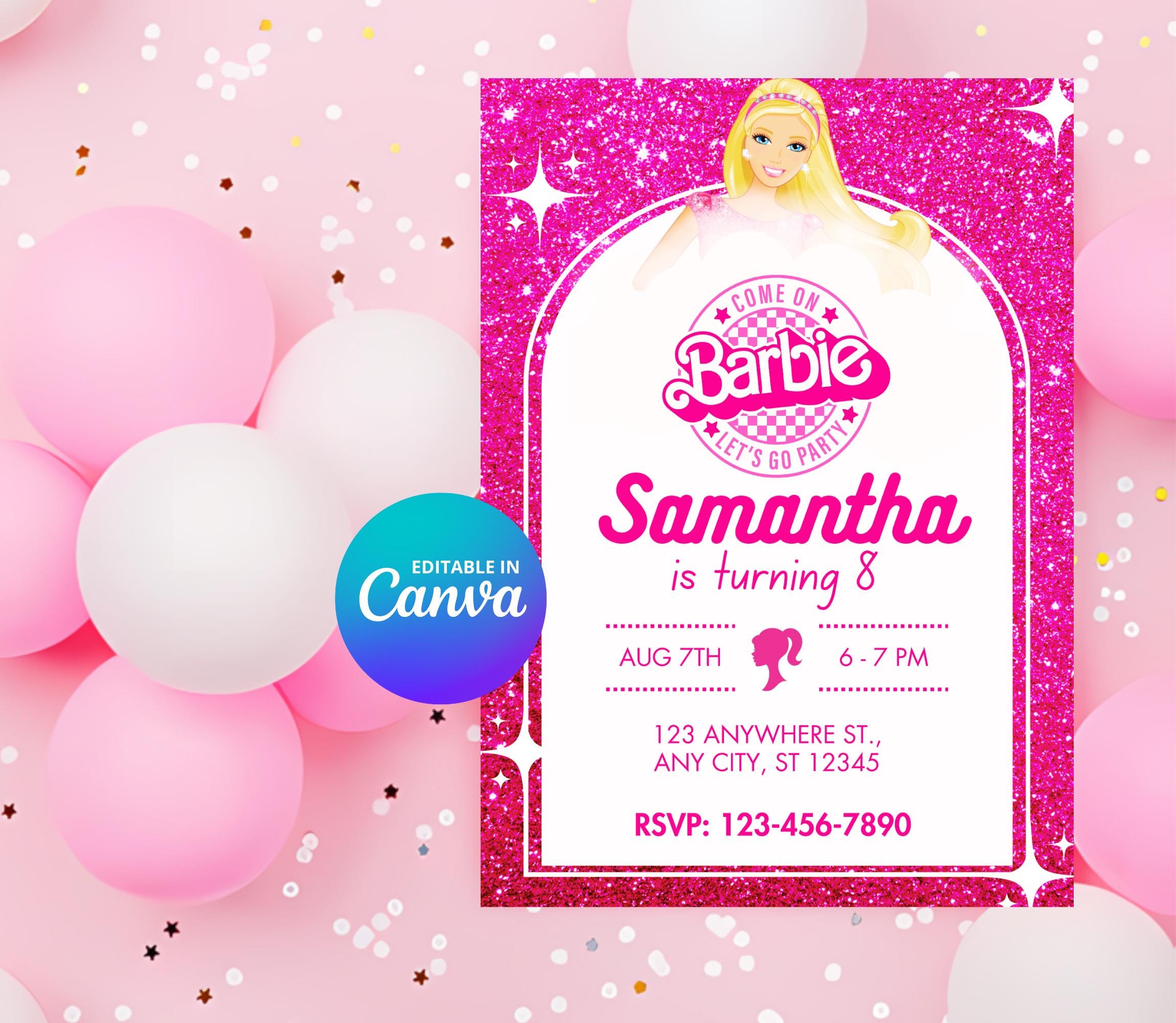 Editable Barbi Girl Party Invitation Fashion Doll Party Invite Girls ...