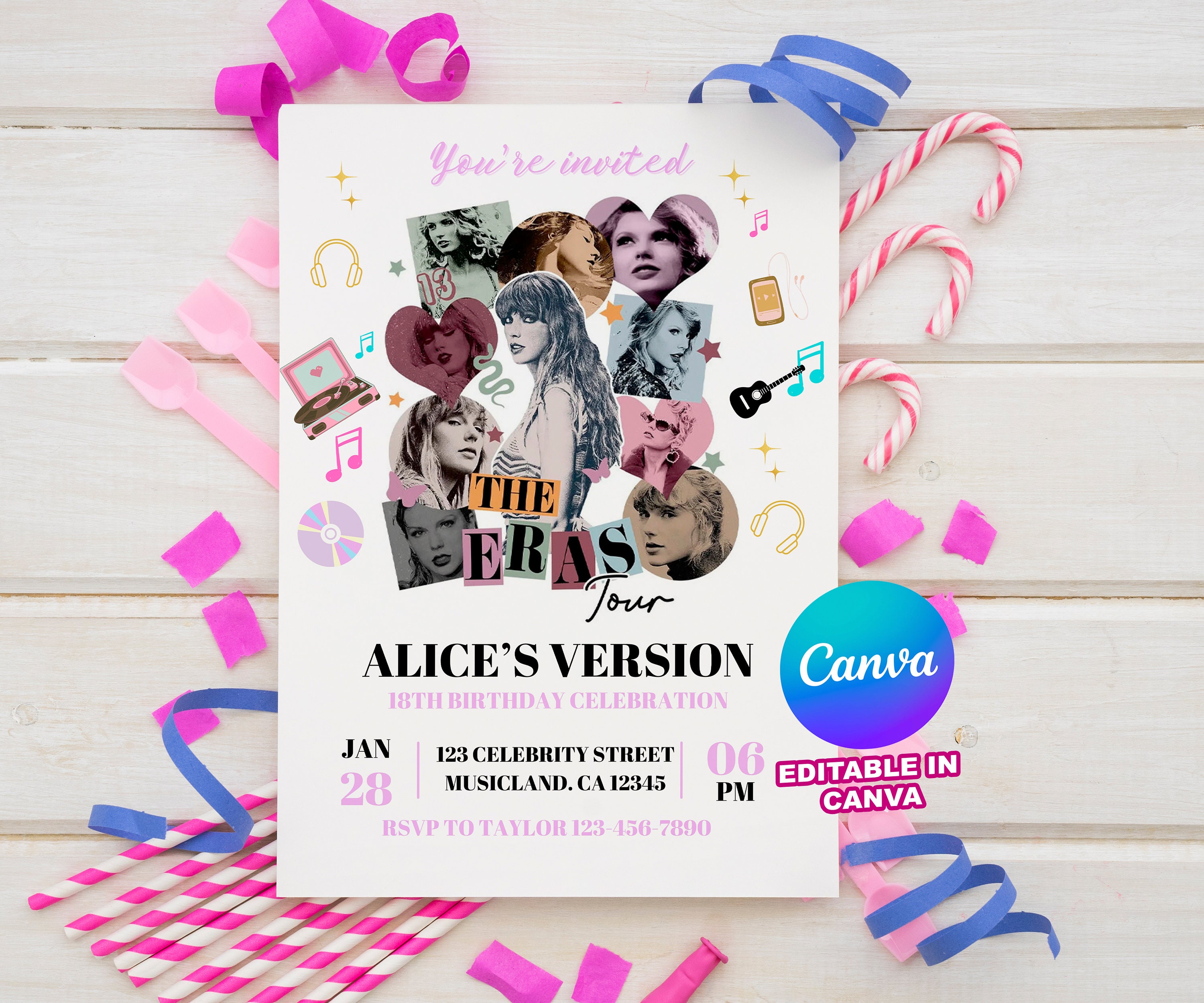 Music Party Digital Invite, Birthday Era Decor, Self-editable ...
