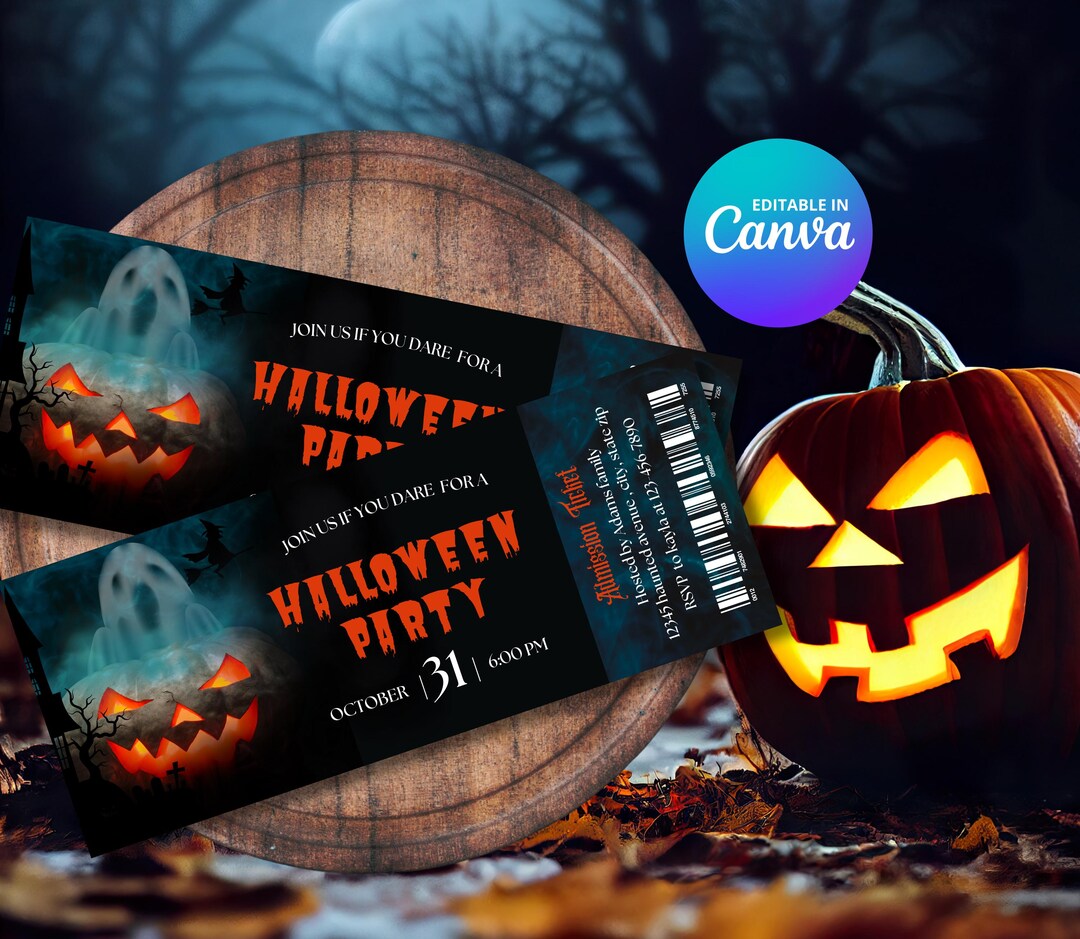 Editable Halloween Ticket Invitation Spooky Party Entry Pass ...