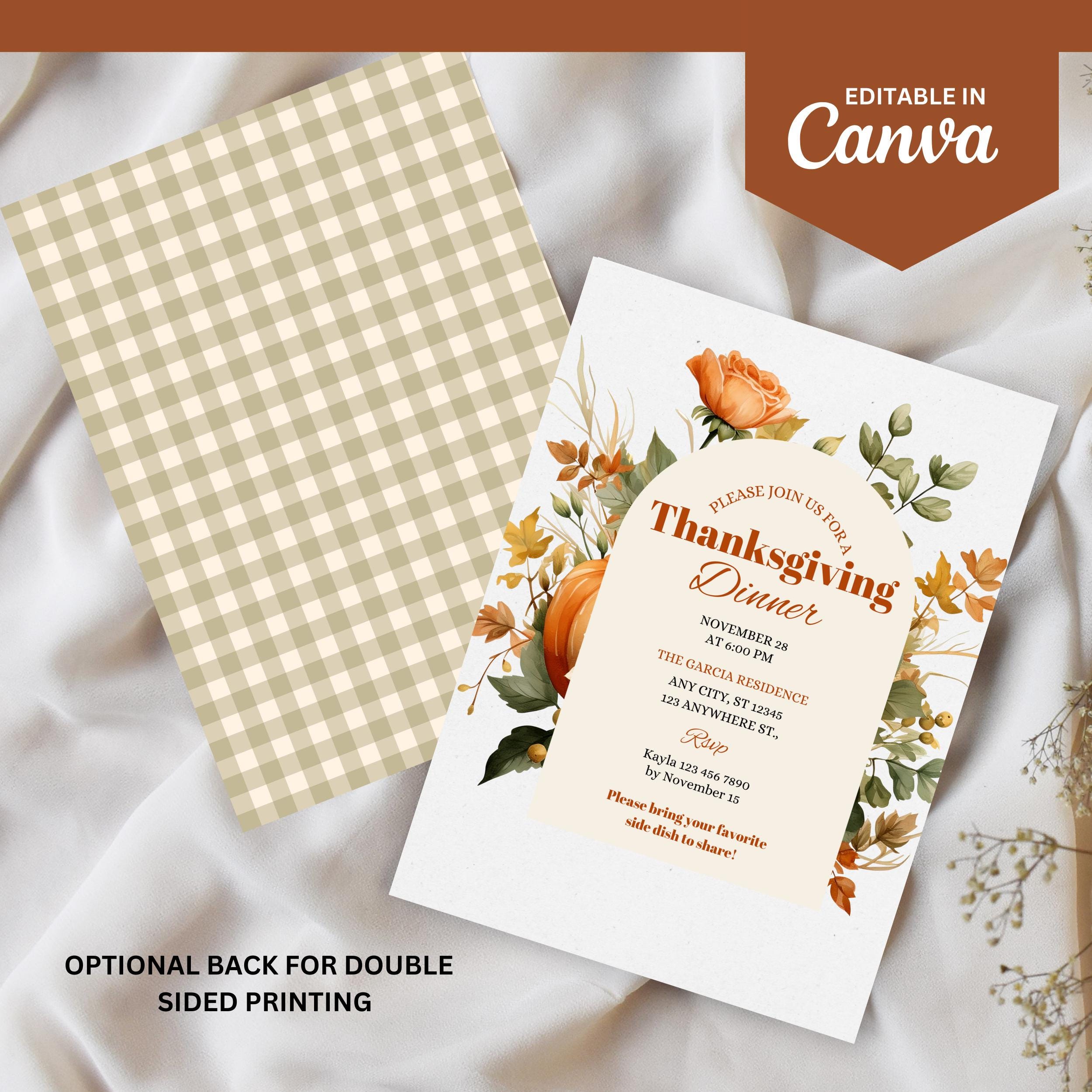 Editable Thanksgiving Dinner Invitation, Thanksgiving Party, Printable ...