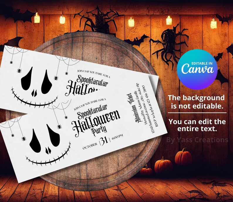 Editable Halloween Ticket Invitation Spooky Party Entry Pass ...