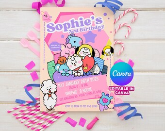 BTS Invitation for BTS Birthday Party Invite for BT21 Party Invitation ...