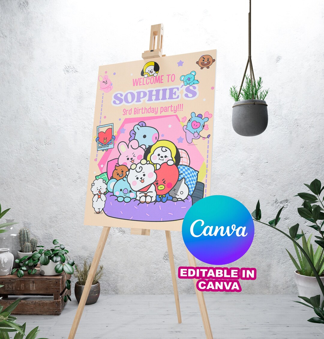 Bts Editable Welcome Sign Any Age Party 18 X 24 Cards Bts Poster EDIT ...