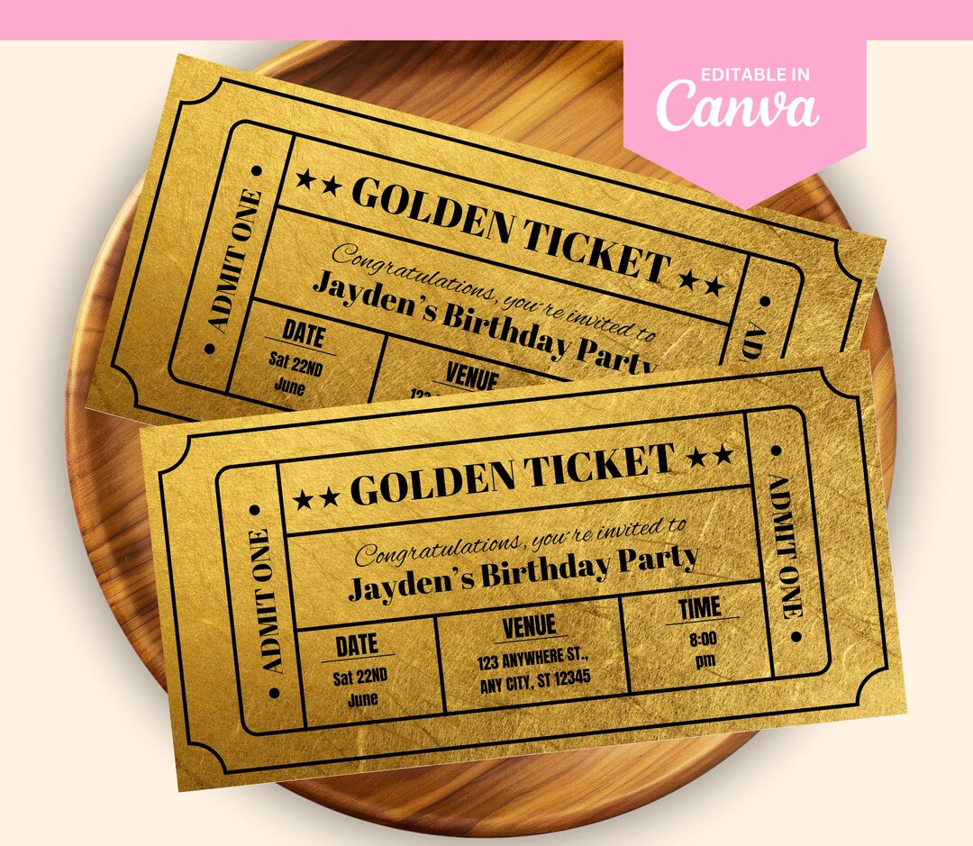 Golden Ticket Invitation Template Printable Birthday Invitation ...