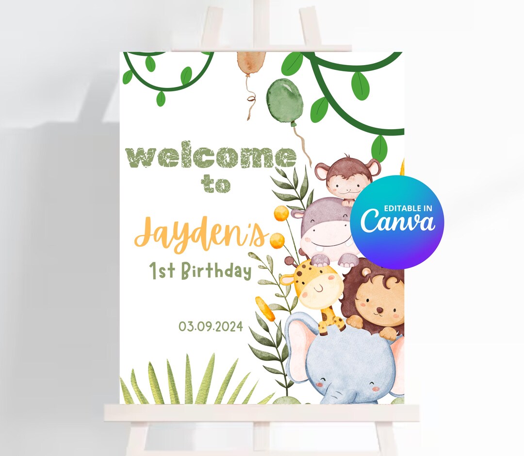 Editable Safari Birthday Party Welcome Sign Template, Safari Birthday ...