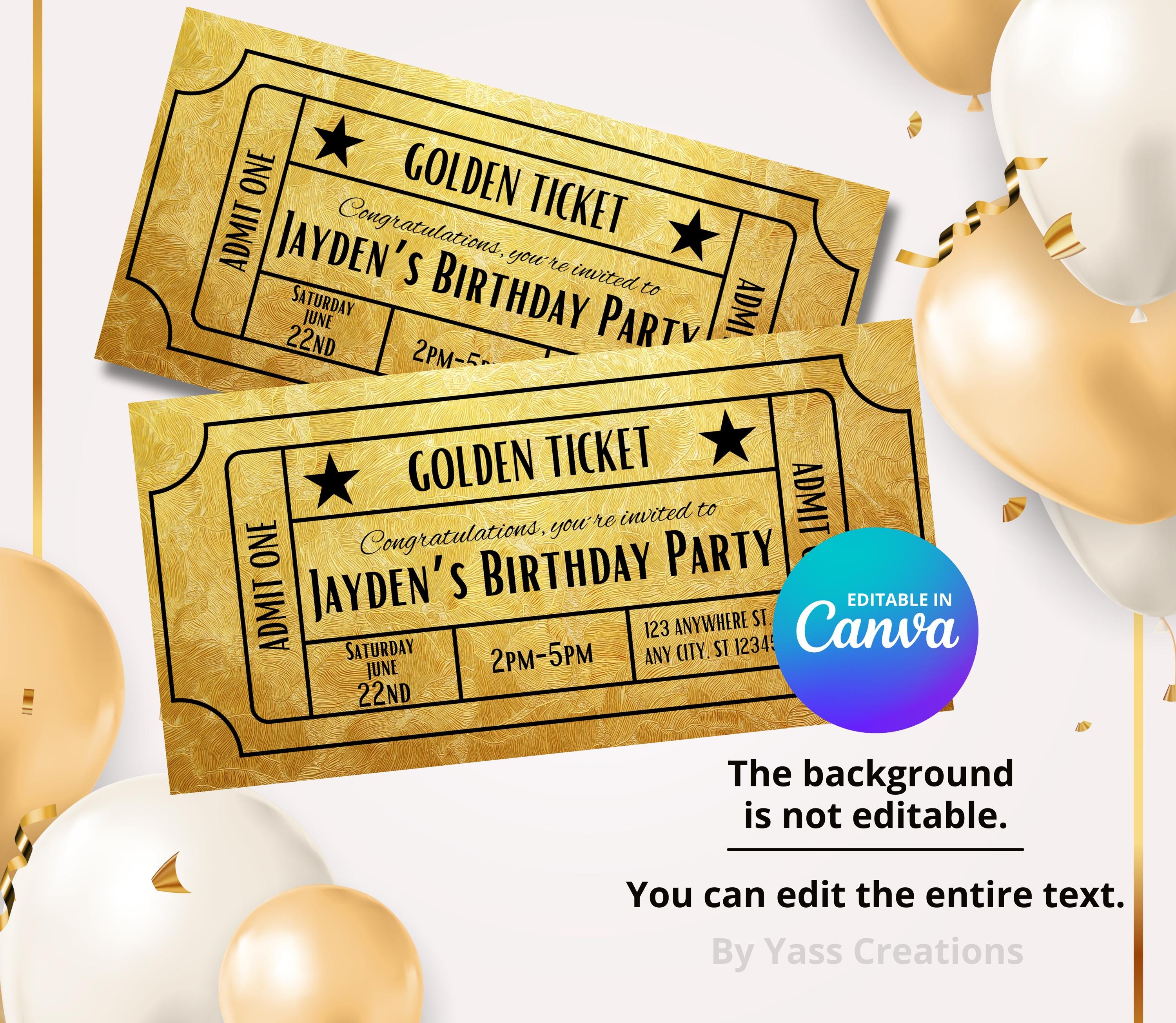 Golden Ticket Invitation Template Printable Birthday Invitation ...
