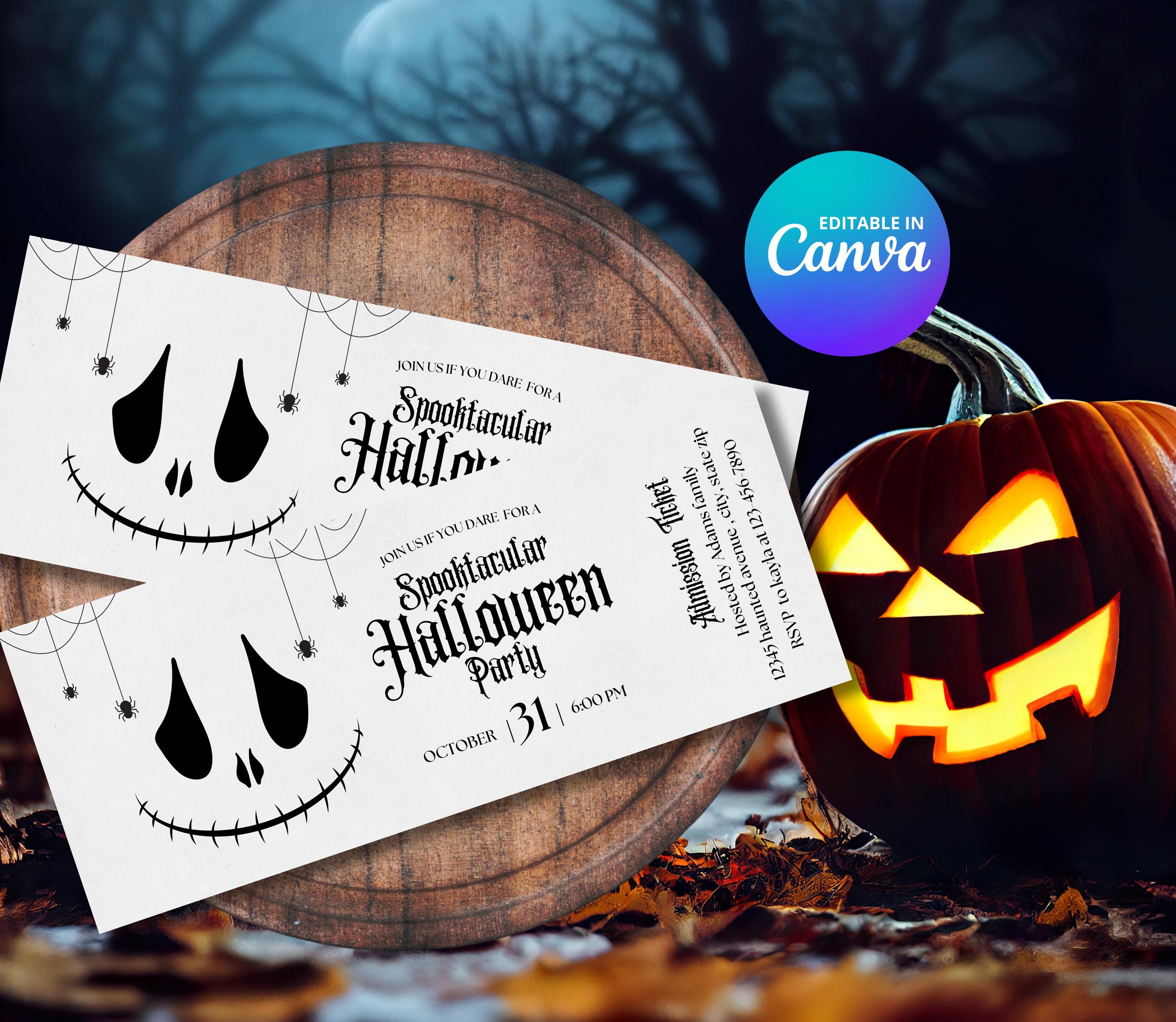 Editable Halloween Ticket Invitation Spooky Party Entry Pass ...