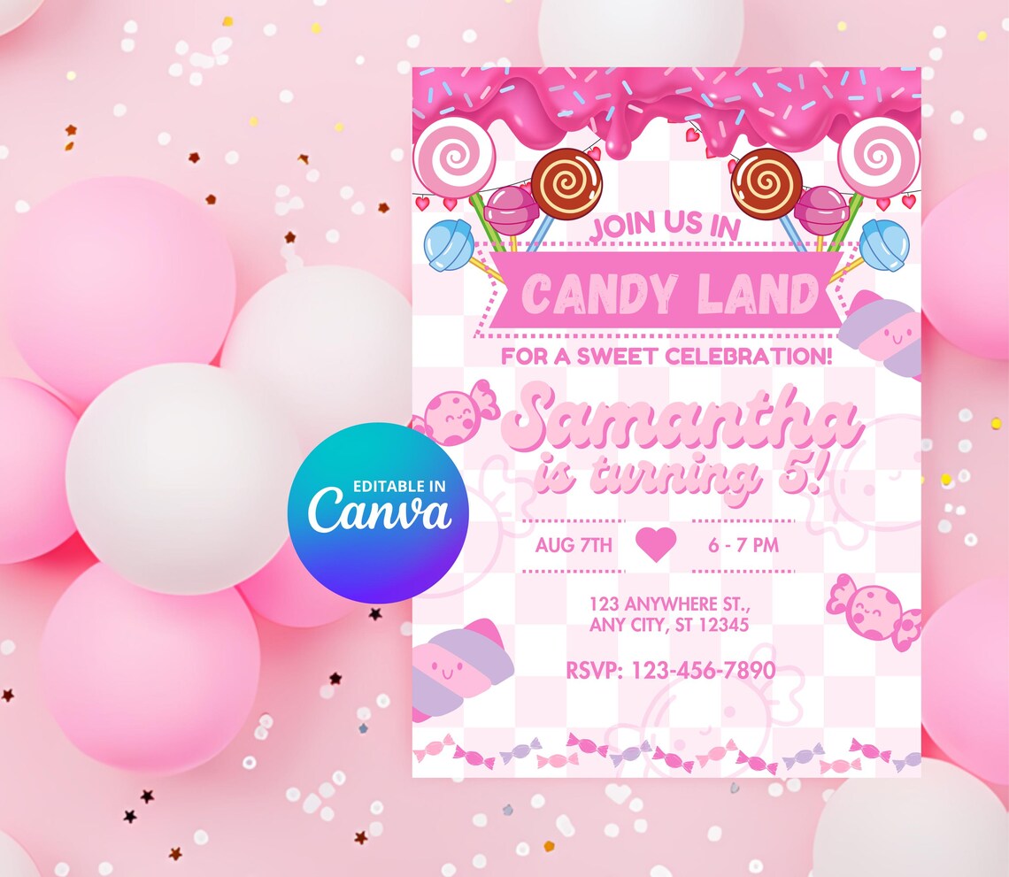Editable Candy Birthday Invitation Template , Sweet Celebration Party ...