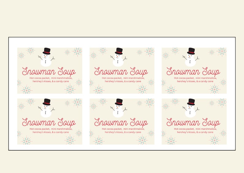 Snowman Soup Label/ Classroom Party/ Office Party/ Christmas Party/ Hot ...