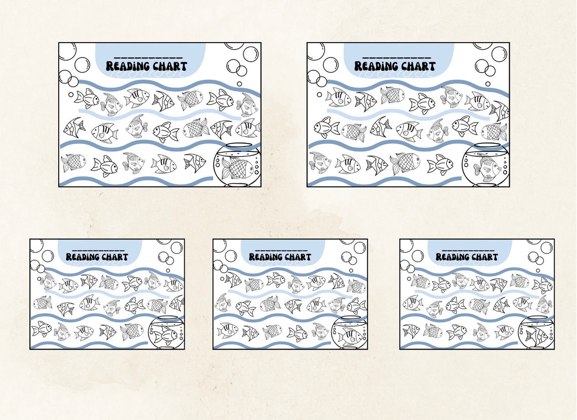 Swimming Fish Reading Chart Coloring Page, 20 Books, 5 Types of Fish ...