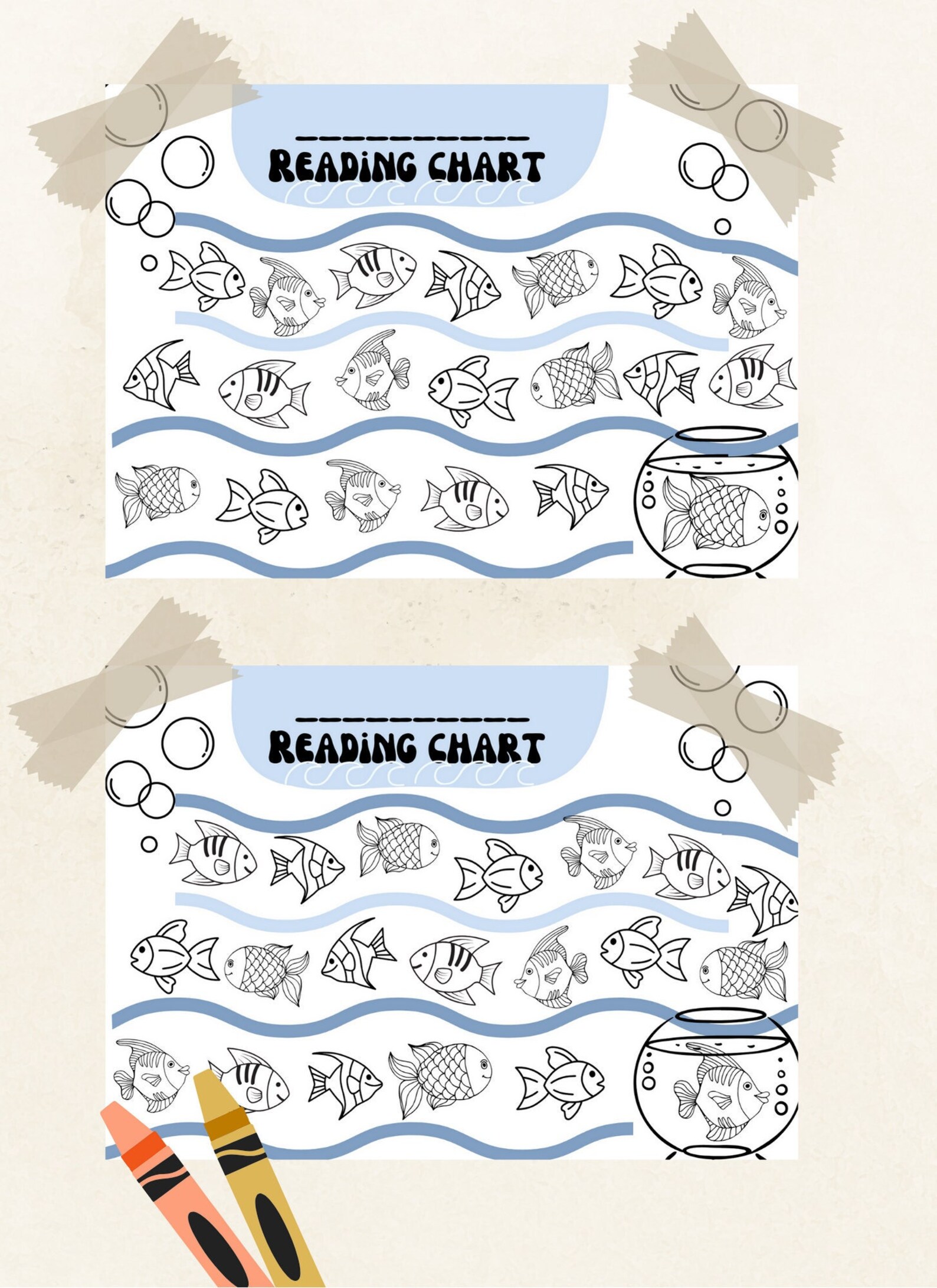 Swimming Fish Reading Chart Coloring Page, 20 Books, 5 Types of Fish ...