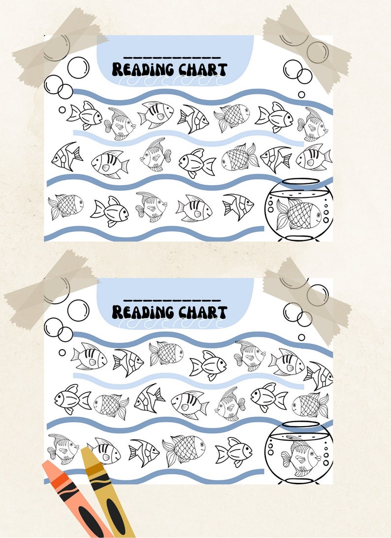 Swimming Fish Reading Chart Coloring Page, 20 Books, 5 Types of Fish ...