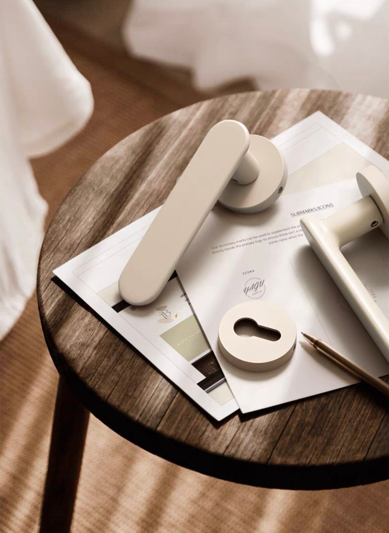 Beige Door Lever, Designer Door Lock, Minimalist Silent Door Lever ...