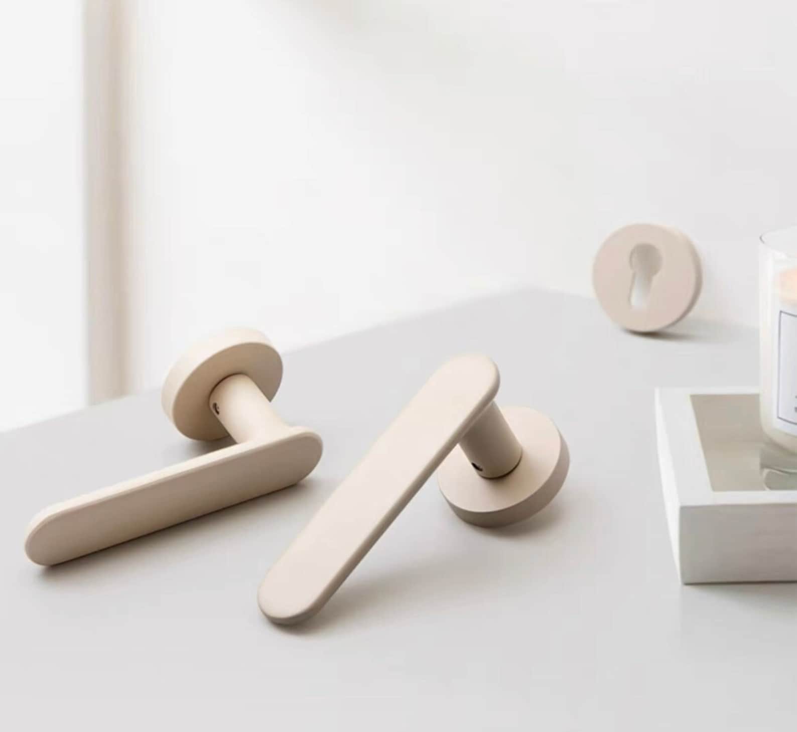 Beige Door Lever, Designer Door Lock, Minimalist Silent Door Lever ...