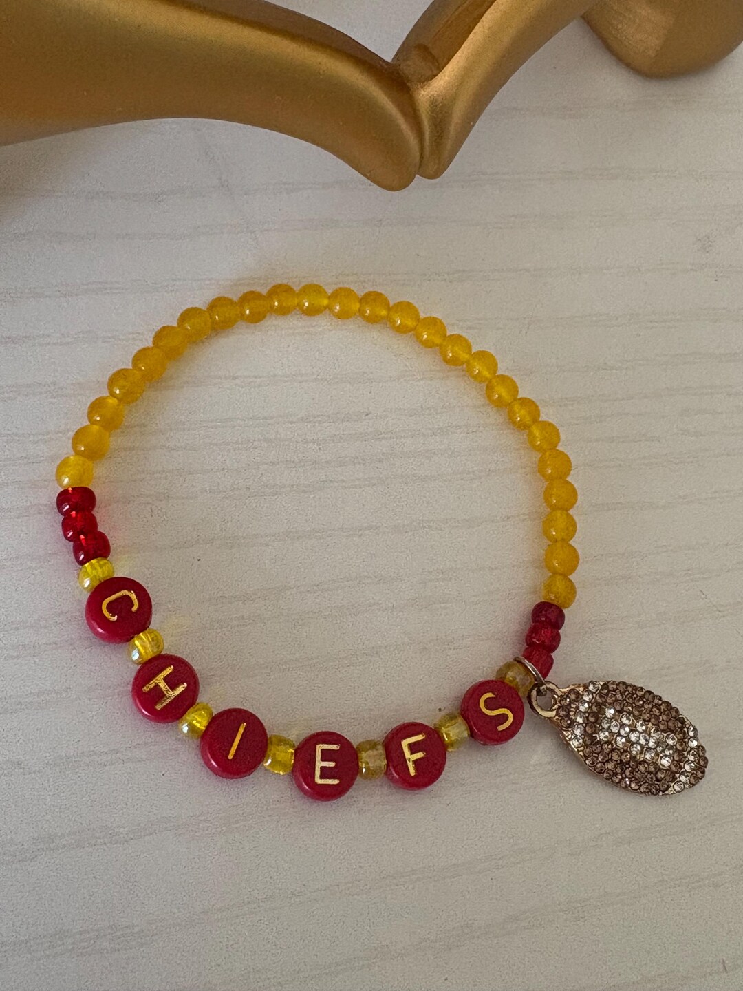 Kansas City Chiefs Bracelet,yellow Jade Football Bracelet - Etsy