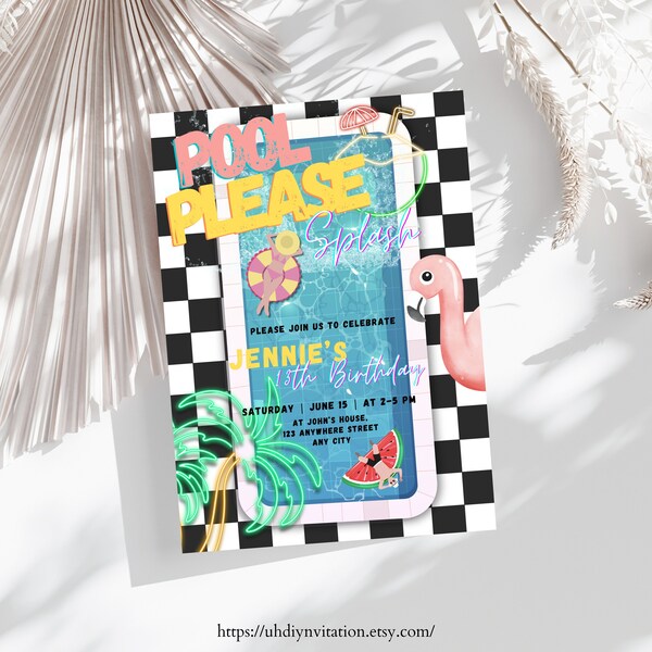 13th Birthday Pool Party Invitations - Etsy