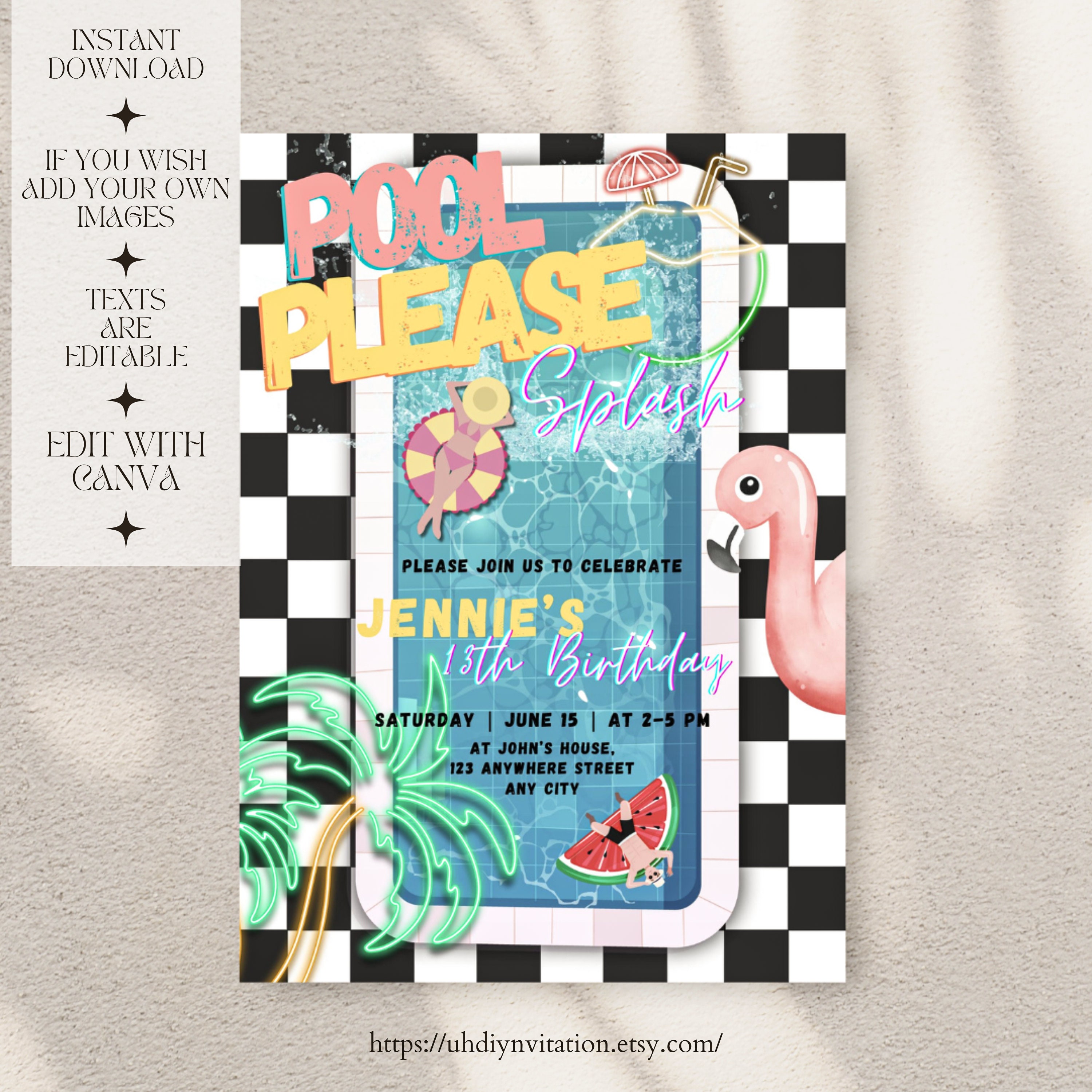 Pool Please Birthday Party Invitation Pool Party Invitation Pool Party ...