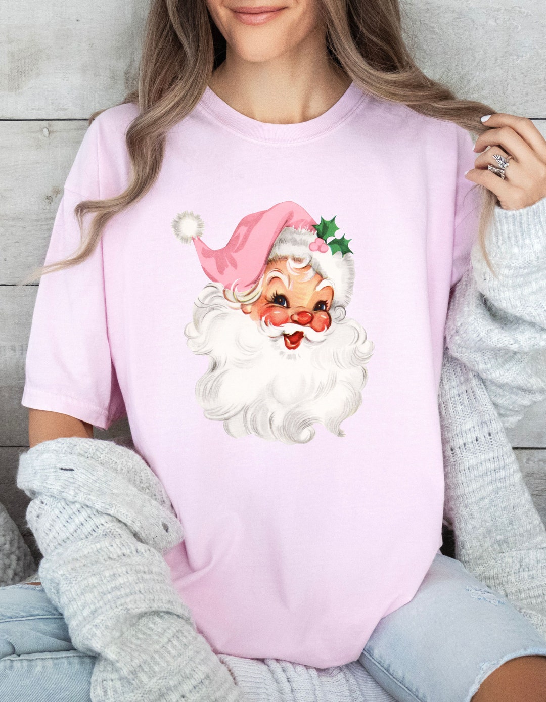 Pink Santa Hat Shirt Vintage Santa Shirt Retro Pink Santa - Etsy